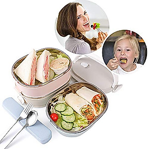 Unichart Stainless Steel Square Lunch Box with Container Bag, Spoon and Fork, Perfect for Salads Sandwiches, Snacks(3-Tier)