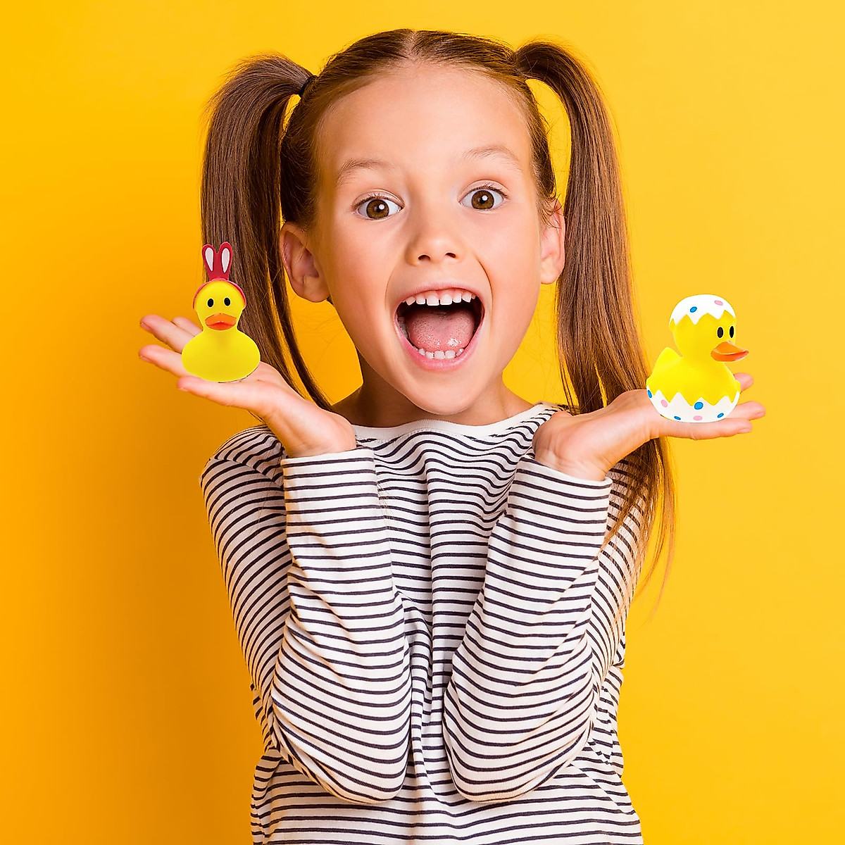 The Dreidel Company Happy Easter Rubber Duck Toy Bunny Rabbit Duckies for Kids Easter Eggs, Bath Birthday Gifts Baby Showers Summer Beach and Pool Activity, 2" (6 Pack)