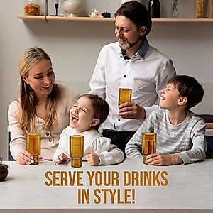 American Atelier Vintage Art Deco Fluted Drinking Glasses | Ribbed Glassware for Cocktail, Gin, Whiskey, & More | Modern Glassware | Lowball Fluted Cocktail Glasses | Set of 4 (11 oz, Amber)