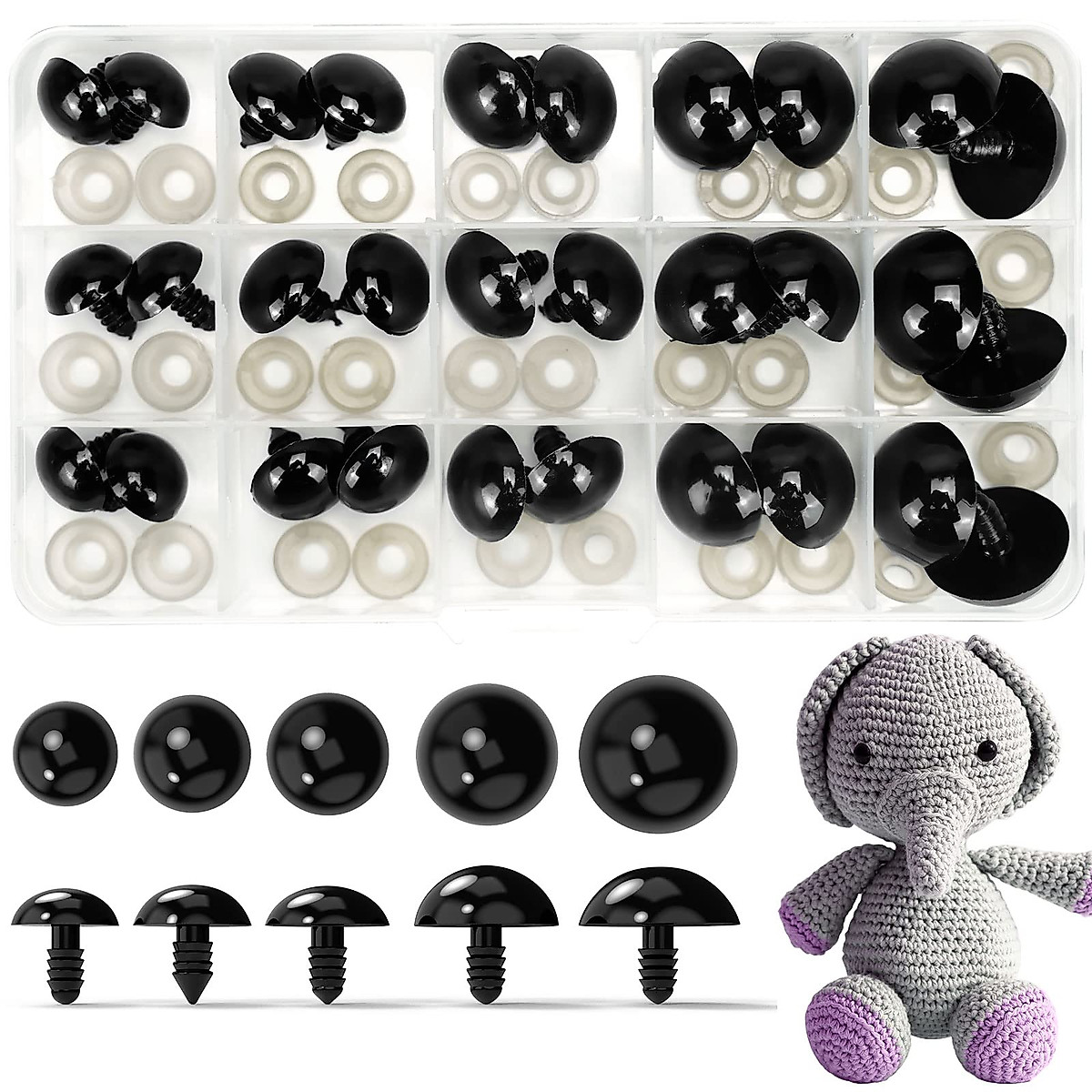 EUCARLOS Safety Eyes for Amigurumi Crochet 30PCS 16-24 mm, Plastic Black Large Safety Doll Eyes Stuffed Animal Eyes Craft Crochet Eyes for DIY of Puppet, Bear, Toy Doll Making Supplies