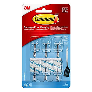 3M Command Utensil Hooks, Clear, 0.5 lb Capacity, Pack of 6