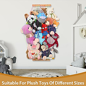 PHOENANCEE Stuff Animal Organizer for Plushies,Stuffed Animal Storage Wall,Plush Toys Holder Net Zoo for Kids Nursery Playroom Bedroom,Save Space,Length Adjustable,Upgraded,2 Pack(Natural Wood)