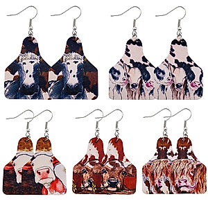 Pingyongchang 5 Pairs Cow Print PU Leather Vintage Earrings for Women Wild West Cowboy Texas Style Women Earrings Jewelry