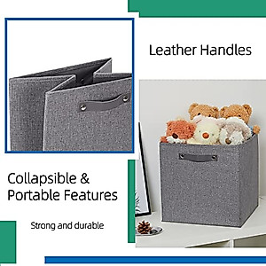 Bidtakay Cube Storage Baskets Large Storage Bins 4 Pack Cube Storage Organizer 13x13 Inches Stackable Cube Bins with Handle Grey Fabric Box for Closet Organizers Storage Shelves Home Office Nursery