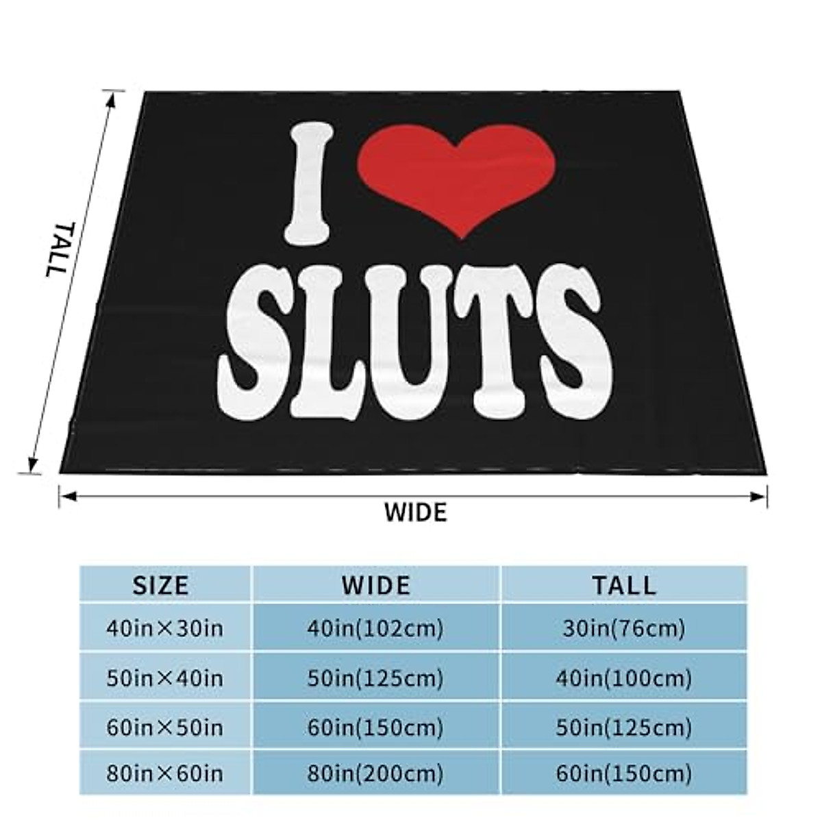 I Love Sluts Throw Blanket Soft Cozy Flannel Blanket, for Couch Bed RV 60"x50"