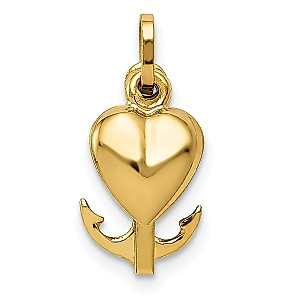 IceCarats 14K Yellow Gold Heart Love Cross Anchor Mariner Necklace Nautical Religious Pendant Jesus Christ Charm 18mm x 20mm Only