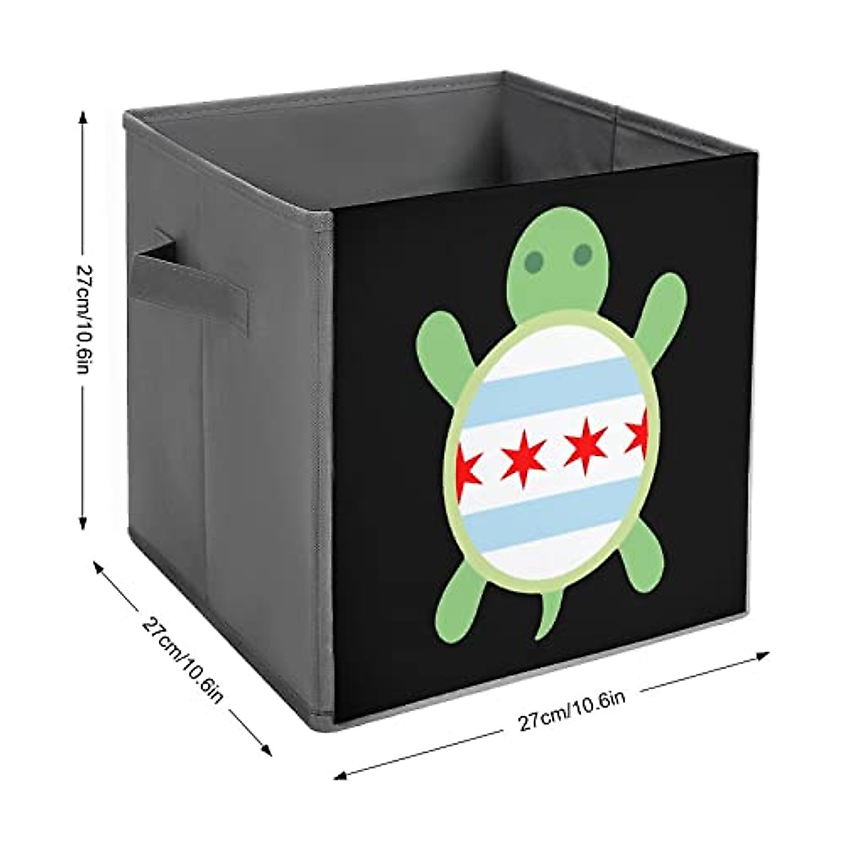 Chicago Flag Turtle Foldable Storage Bins Printd Fabric Cube Baskets Boxes with Handles for Clothes Toys, 11x11x11