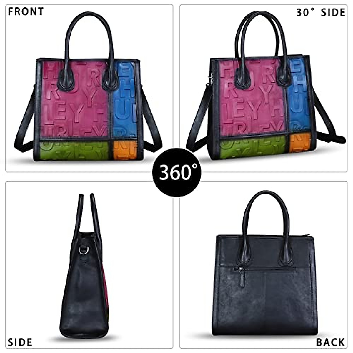 Genuine Leather Satchel for Women Embossed Leather Handbag Top Handle Handbags Handmade Purse Crossbody Work Tote Bag (Multicolor1)