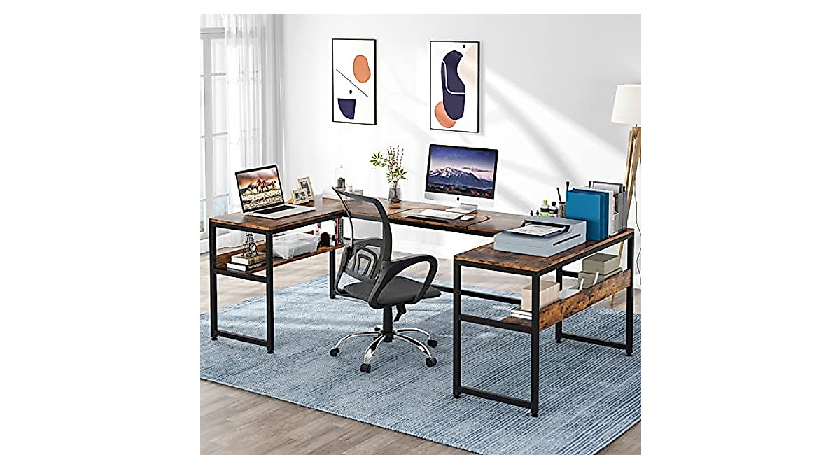 Tribesigns U-Shaped Desk & Bookshelf for Home Office