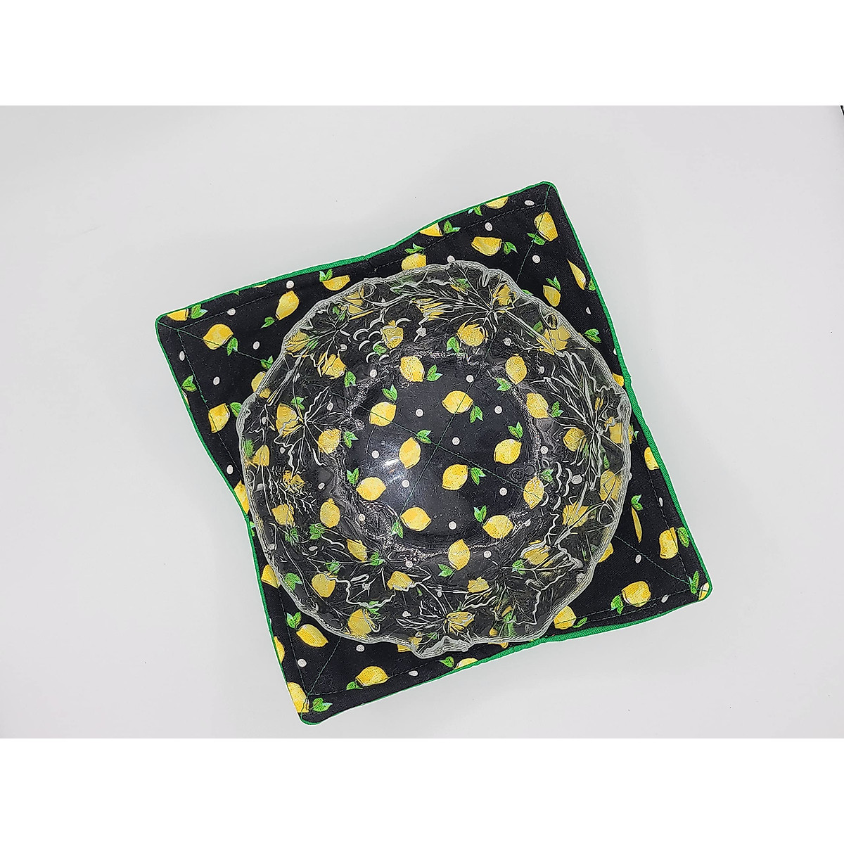 Lemon Polka Dot Microwave Bowl Cozy Vintage Inspired Reversible Microwaveable Potholder Retro Soup Buddy Kitchen Linens 50s Diner Handmade Housewarming Hostess Teacher Gifts Under 10