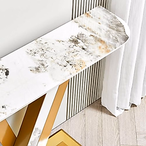 FRITHJILL 47.2" Modern Console Table with Metal Frame, Adjustable Foot Pads, and Sintered Stone Top for Entryway, Hallway, Living Room, and Office, Gold