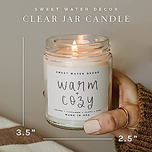 Sweet Water Decor Warm and Cozy Candle | Pine, Orange, Cinnamon, and Fir Winter Scented Soy Candles for Home | 9oz Clear Jar, 40 Hour Burn Time, Made in the USA