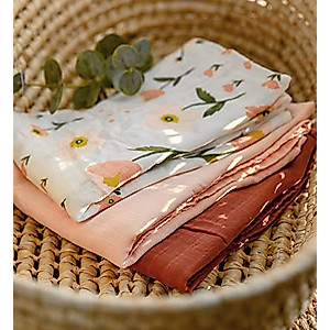Little Jump 3 Pack Muslin Swaddle Blankets Solid Colors, Large 47 x 47 inches Muslin Blankets for Girls & Boys, Baby Receiving Swaddles, Newborn Gifts (Solid Floral)