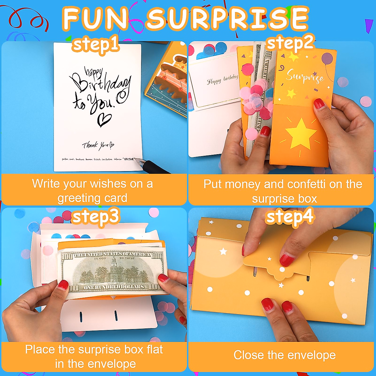 BABORUI Pop Up Birthday Card with Confetti, Happy Birthday Surprise Gift Box Explosion for Money, Cash Birthday Surprise Box for Women/Men/Girls/Boys