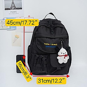 UIVXXUD Waterproof Nylon Backpack with Cute Design | Fits 14-Inch Laptop | Multiple Compartments | Lightweight | Bonus Dog Pendant (Black)