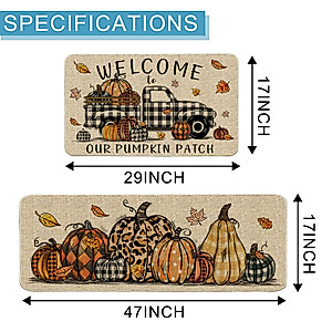 Hexagram Thanksgiving Kitchen Mats Set of 2, Thanksgiving Kitchen Rugs and Mats, Autumn Farmhouse Buffalo Plaid Mats for Floor Decorations, Decorative Thanksgiving Kitchen Decor 17x29 Inch-17x47 inch
