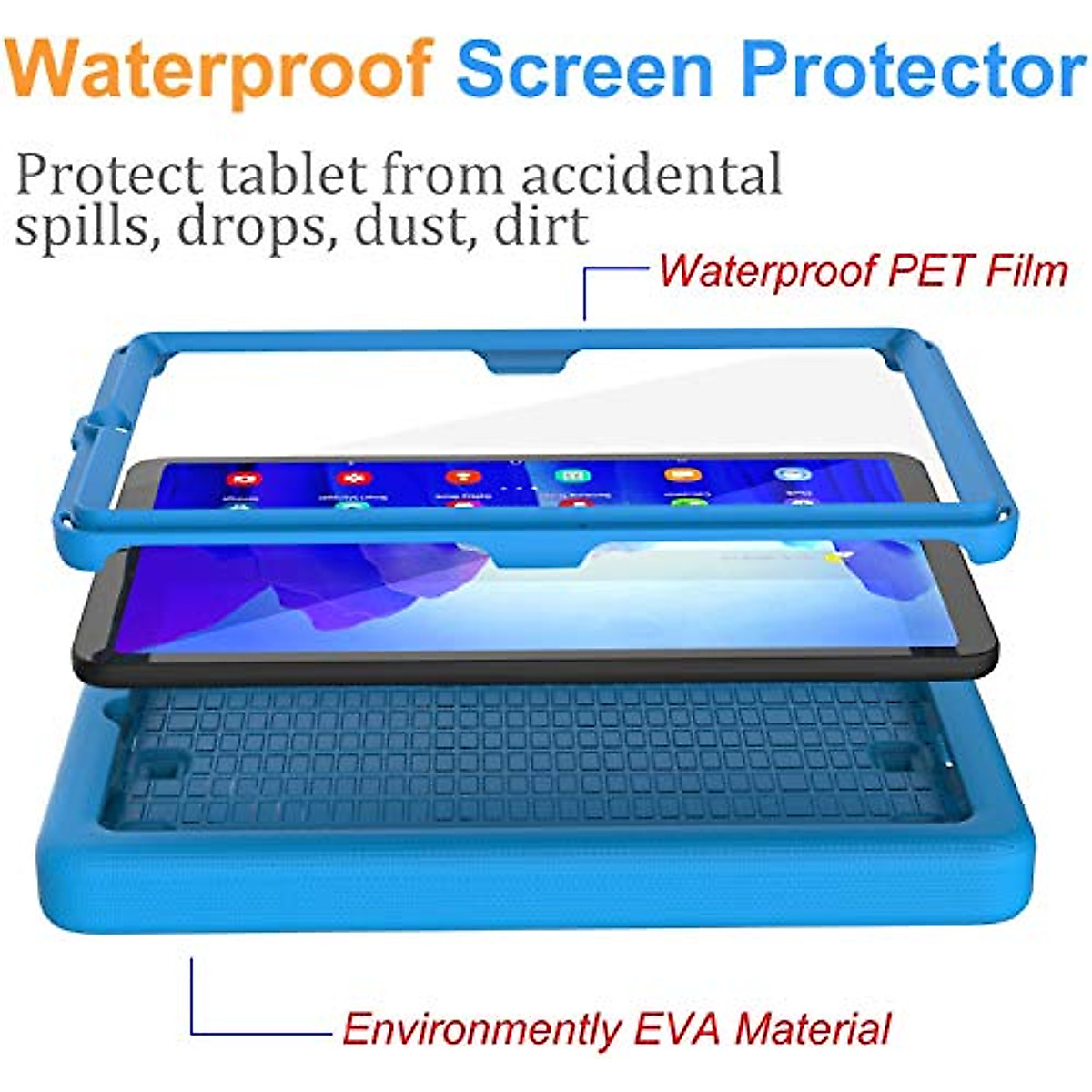 BMOUO Kids Case for Samsung Galaxy Tab A7 10.4 inch 2022/2020 (SM-T500/T503/T505/T507) - with Built-in Screen Protector, Shockproof Light Weight Handle Stand Galaxy Tab A7 10.4 Case for Kids, Blue