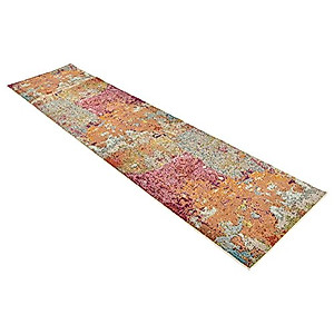 Unique Loom Chromatic Collection Modern Over-Dyed & Vibrant Abstract Area Rug for Any Home Décor, 2 ft 7 in x 10 ft, Multi/Beige