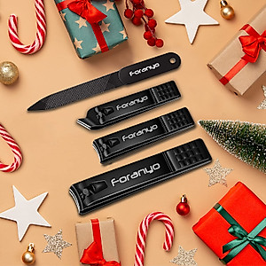 Foranyo Nail Clipper Set - 4 Pack Nail Clippers for Men Women, Stainless Steel Fingernail & Toenail Clippers Nail Cutter Set with Metal Tin Box for Thick Nails [Black]