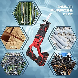 20V Cordless Reciprocating Saw, 2.0Ah Lithium Battery Pack, 0-3000RPM Variable Speed, 6 Saw Blades Wood/Metal/PVC Pile Cutting Electric Saw with Orbital Cutting Switch