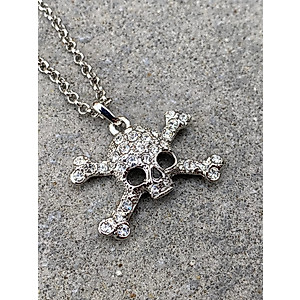 BENBIYO Skull Necklace Orb Saturn NANA Gothic Silver Rhinestone Crossbones Pendant Necklace for Women
