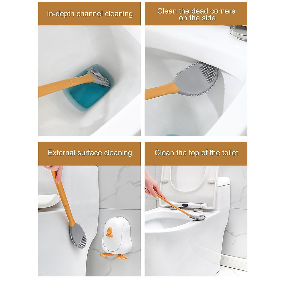 Hondony Toilet Brush and Holder Set,Wall Toilet Wand Long Handle Toilet Cleaner Brush | Long Handle Silicone Toilet Bowl Brush Head with Soft Bristles for Wash Basin