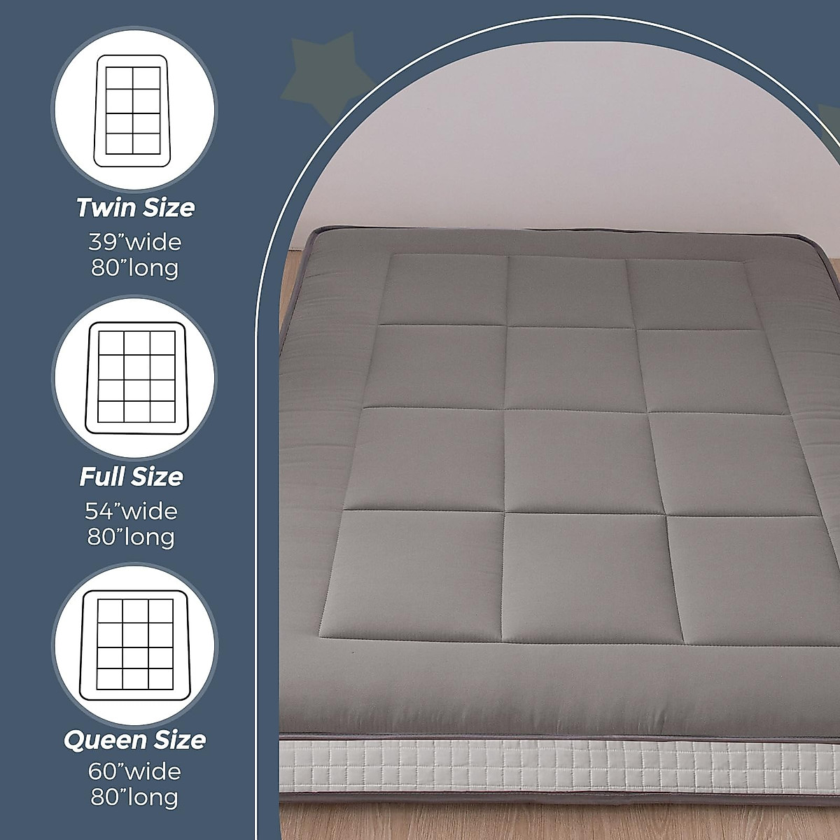 MAXYOYO 6" Extra Thick Floor Futon Mattress, Foldable Mattress Tatami Pad Floor Mattress for Adults Floor Bed Roll Up Mattress Guest Mattress, Dark Grey, Full