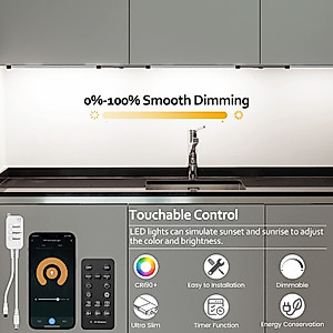 Under Cabinet Lights Kit, LED Smart Dimmable Strip Lighting Fixtures, 24V Plug in Linkable Bar LED Counter Lights for Pantry, Kitchen, Shelf, Bookcases, Showcase (6 PCS, Cold White)