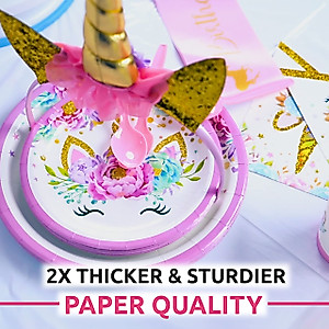 Unicorn Party Supplies Set - Serves 24 - Including Birthday Banner ,Large Tablecloth, Plates, Cups, Napkins, Straws , Headband, Sash, Unicorn Balloons & Much More.