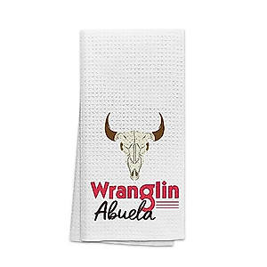 OHSUL Grandma Kitchen Towels,Wranglin Abuela Western Bull Skull Kitchen Towels Dish Towels Dishcloth,Abuela Gifts in Spanish,Abuela, Abuela Gifts from Grandchildren