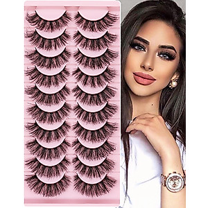 MilyBest Lashes False Eyelashes Faux Mink Cat Eye Lashes Fluffy Pestañas Postizas Wispy D Curl Volume Lashes Look Like Extension Pack Fake Eyelashes 10 Pairs