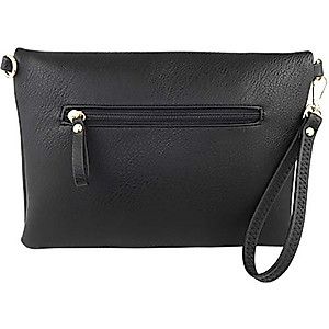 B BRENTANO Fold-Over Envelope Wristlet Clutch Crossbody Bag (Black.)