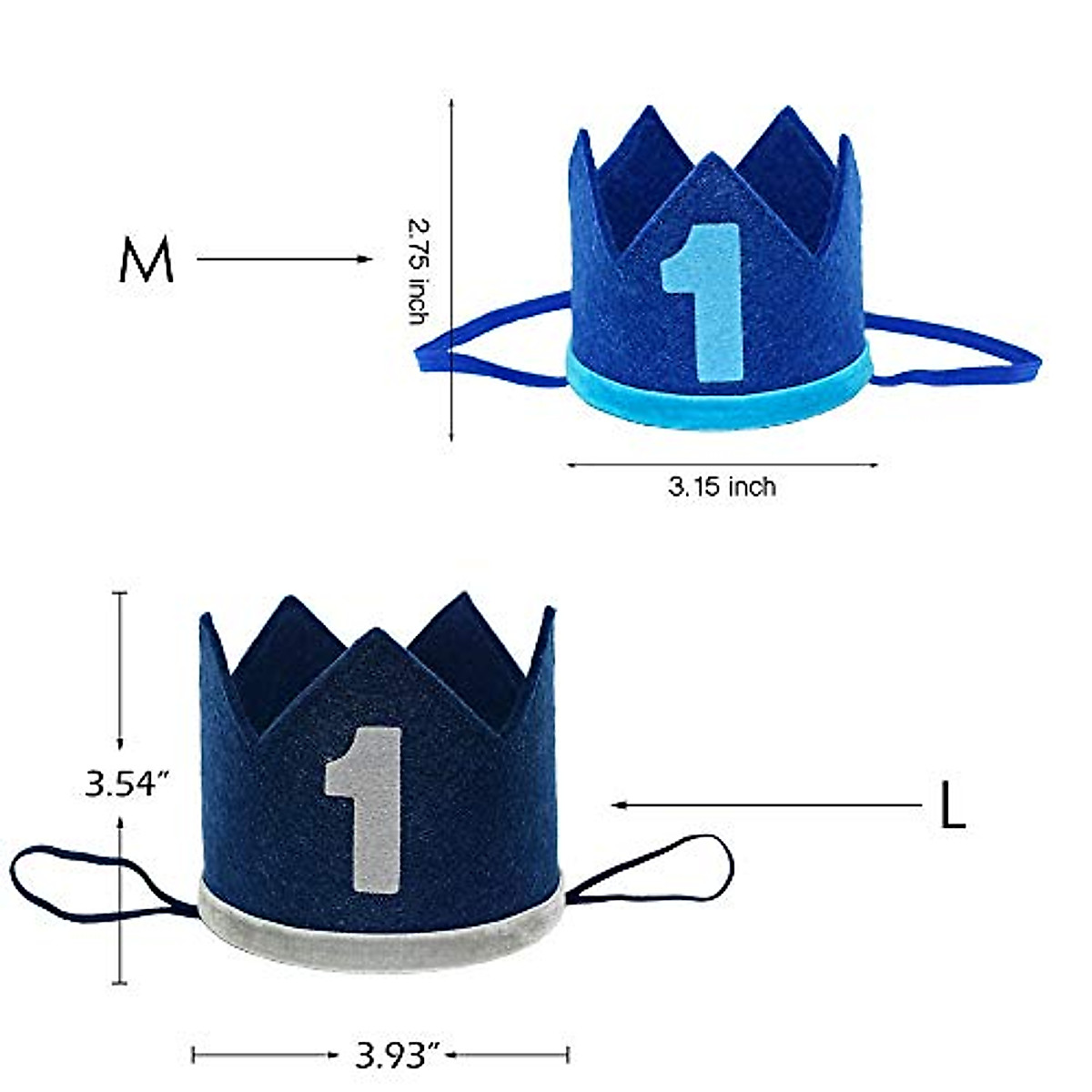 Maticr Classic Felt 1st Birthday Crown Hat Baby Boy Number 1 Headbands Prince Princess Cake Smash Photo Prop (Navy Blue, Medium)