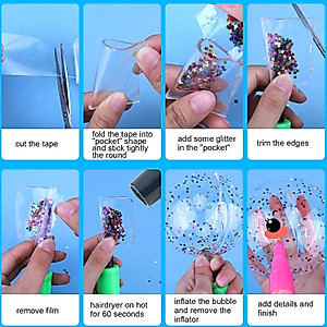 Mity rain Nano Bubble Tape Kit, Super Elastic Bubble Balloons with 5pcs Straw, 10 Pack Glitter and Inflator, Double Sided Tape Plastic, DIY Party Favors