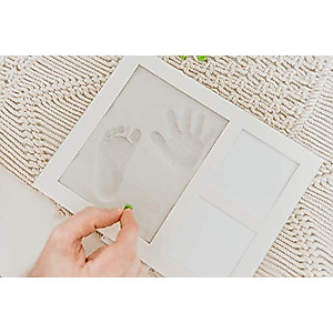 Baby Handprint & Footprint Keepsake Photo Frame Kit - Personalize it w/Bonus Stencil! Non-Toxic Clay, Wall/Table Wood Picture Frame. Perfect Registry, Baby Shower, New Mom, Birthday & Newborn Gift!