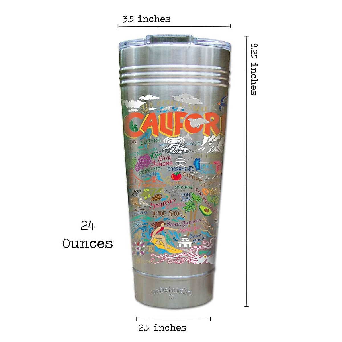 Catstudio California Thermal Tumbler | Triple Wall Insulation With Non Slip Bottom | Great Travel Cup for Water, Coffee, Tea, or Smoothies
