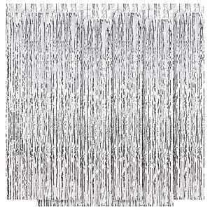 5 Pack Silver Fringe Backdrop 3.2ft x 8.2ft Foil Curtain Tinsel Foil Fringe Curtains Backdrop Tinsel Backdrop Streamers for Birthday Curtain Party Decoration Wedding Christmas Decoration (Silver)