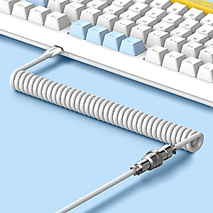 MAGIC-REFINER AK873 Gaming Keyboard,Rainbow Led Backlit,Hot-Swappable Blue Switch,PBT Keycap,75% TKL Layout,Ergonomic Mechanical Keyboard with Custom Coiled USB/Type-C Aviation Cable(Blue White)