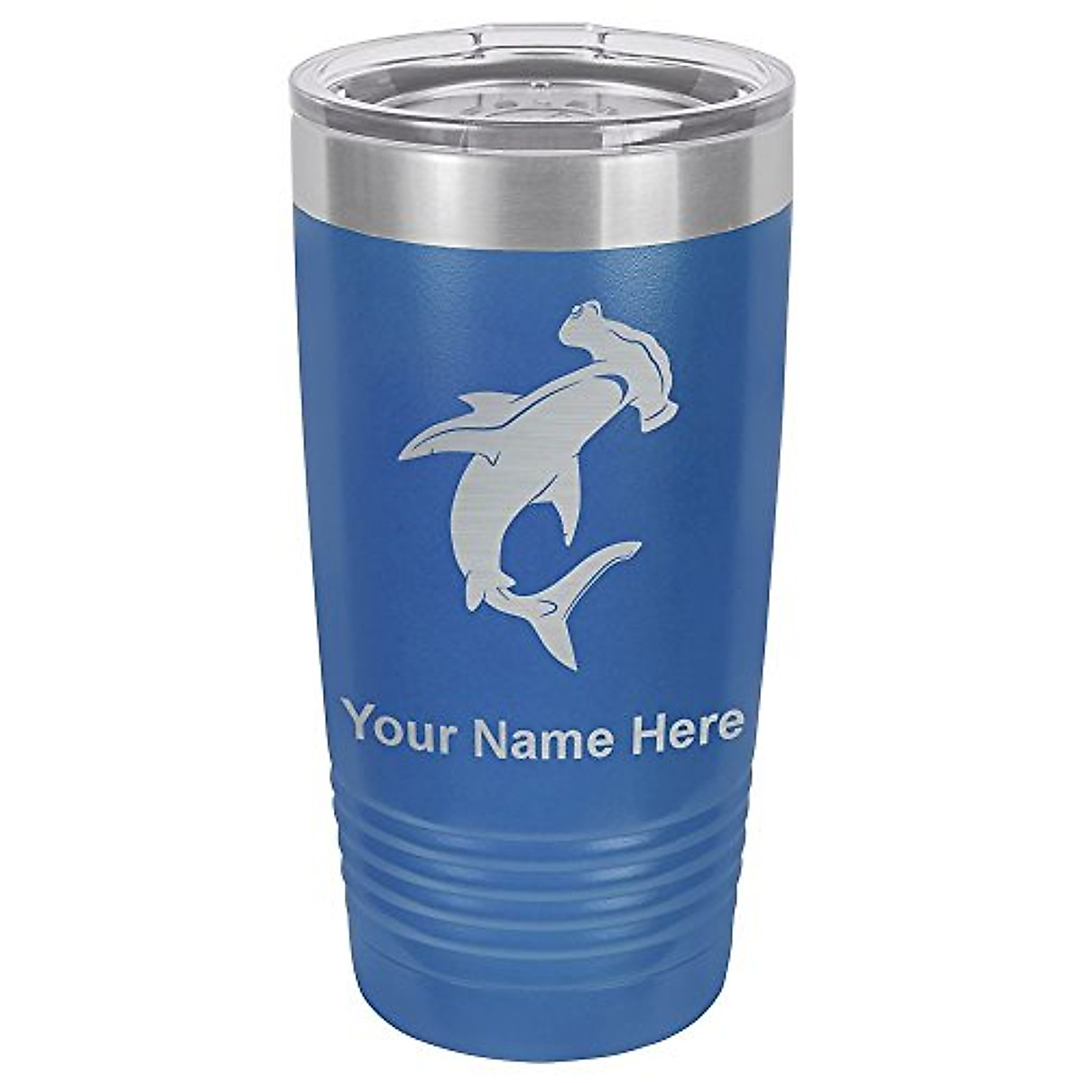 LaserGram 20oz Vacuum Insulated Tumbler Mug, Hammerhead Shark, Personalized Engraving Included (Dark Blue)