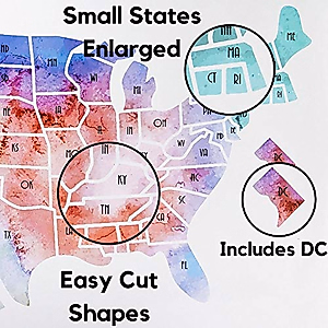 US Photo Map – 24 x 36 inch Light Watercolor United States Travel Memory Map – Personalize with Photos of the States You've Been To - Includes Cutting Stencils and Photo Cropping Website Access