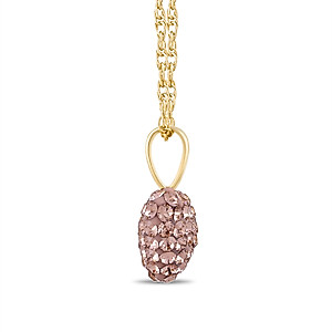 Jewelili Puffed Heart Necklace Pendant 10K Yellow Gold with Light Peach Round Cubic Zirconia 18 inch 14K Gold Filled Chain