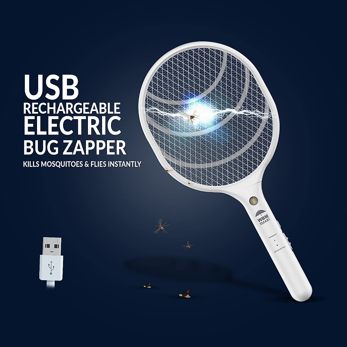 Himalayan Glow Bug Zapper, Electric Fly Swatter Rechargeable Racket, Mosquito Repellent 3,000 Volt, USB Charging Cable Best Use for Indoor & Outdoor - 2 PCS