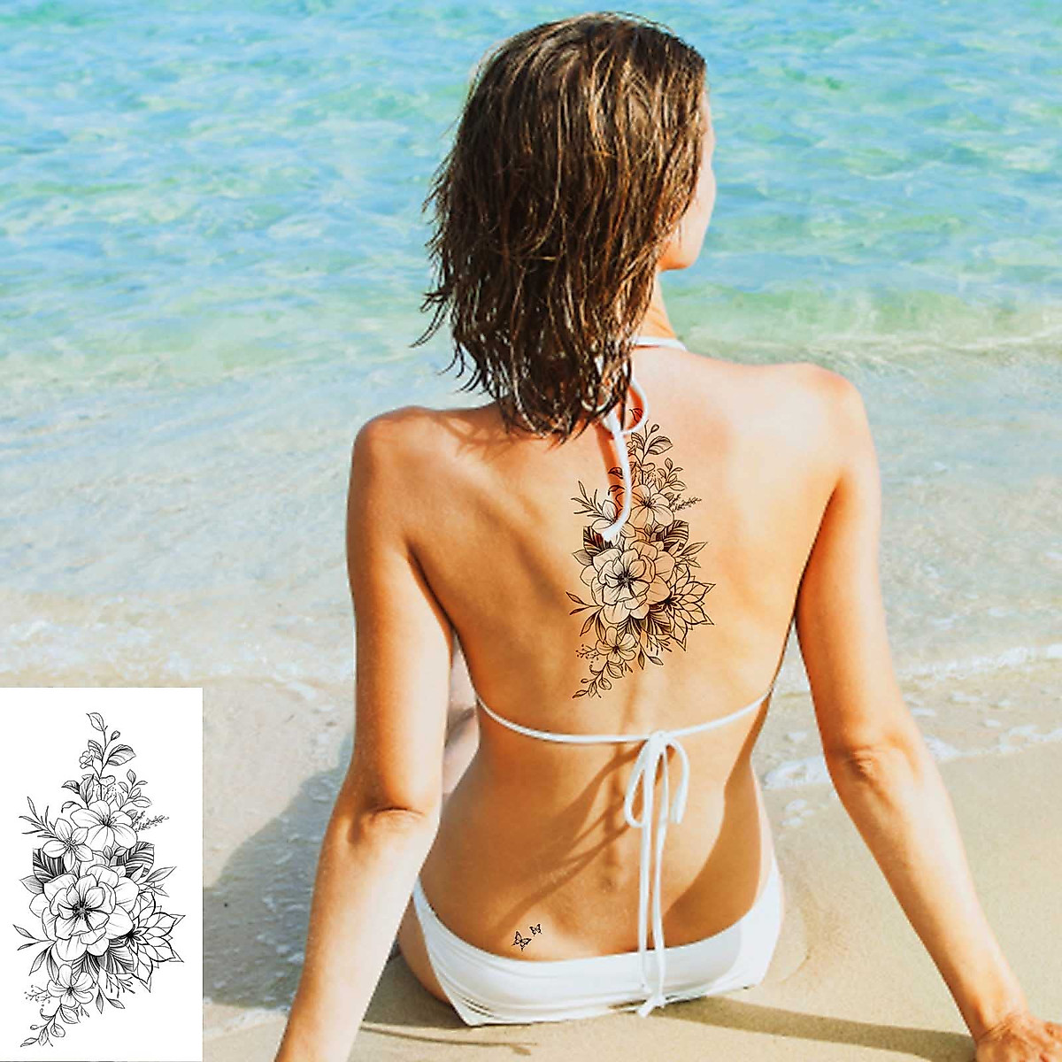 64 Sheets Flowers Temporary Tattoos for Women Girls Adults, Shemboli 3d Floral Tattoo Realistic Fake Tattoos, Waterproof Sunflower Butterfly Tattoo Stickers, Fake Body Arm Neck Chest Shoulder Tattoos