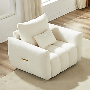 Wrofly 39.7" Teddy Cloud Sofa Couch, Modern Deep Seat Boucle Single Sofa Chair, Comfy Upholstered Sherpa Couch with Pillow, Oversized Accent Armchair for Living Room Apartment Office, Beige White
