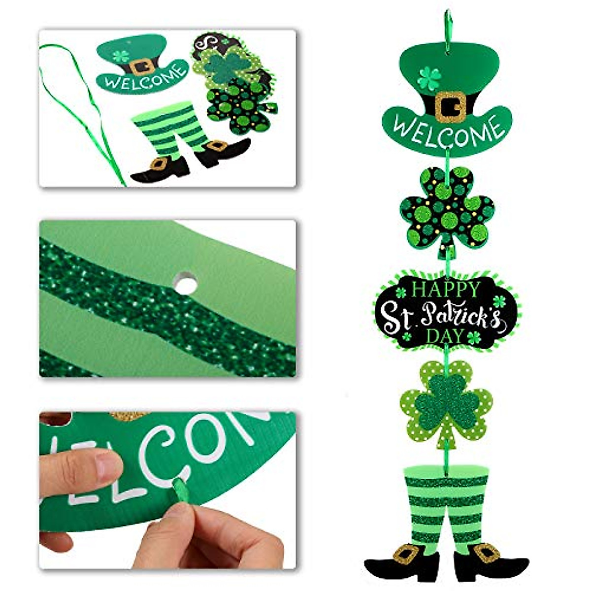 St. Patrick's Day Door Sign St. Patrick's Day Themed Hanging Welcome Sign Irish Hanging Door Decor with Shamrock Leprechaun High Hat and Feet Wall Sign Ornament for St. Patrick's Day Decoration