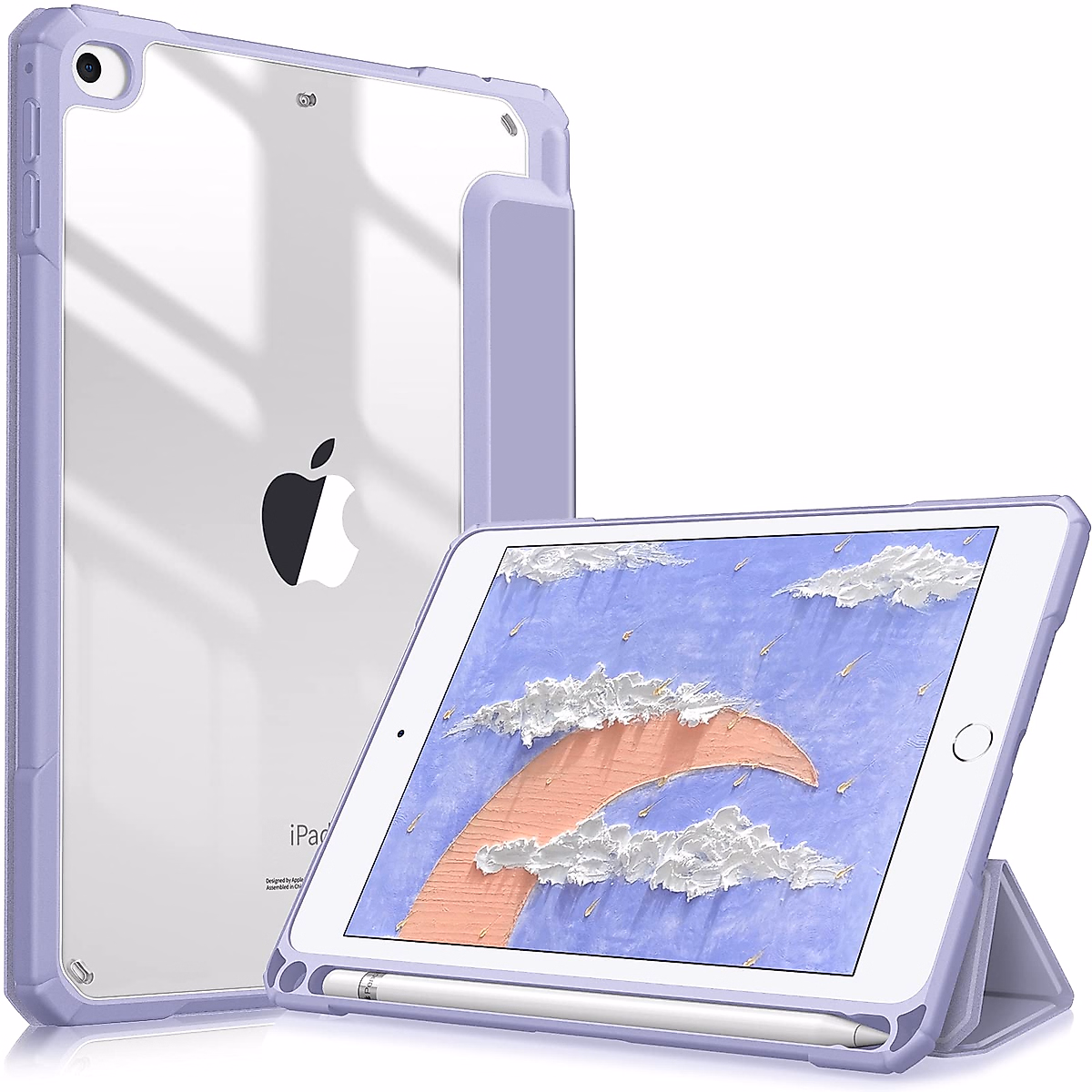 Fintie Hybrid Slim Case for iPad Mini 5th Generation 2019 / iPad Mini 4 (7.9 Inch) - [Built-in Pencil Holder] Shockproof Cover with Clear Transparent Back Shell, Lilac Purple