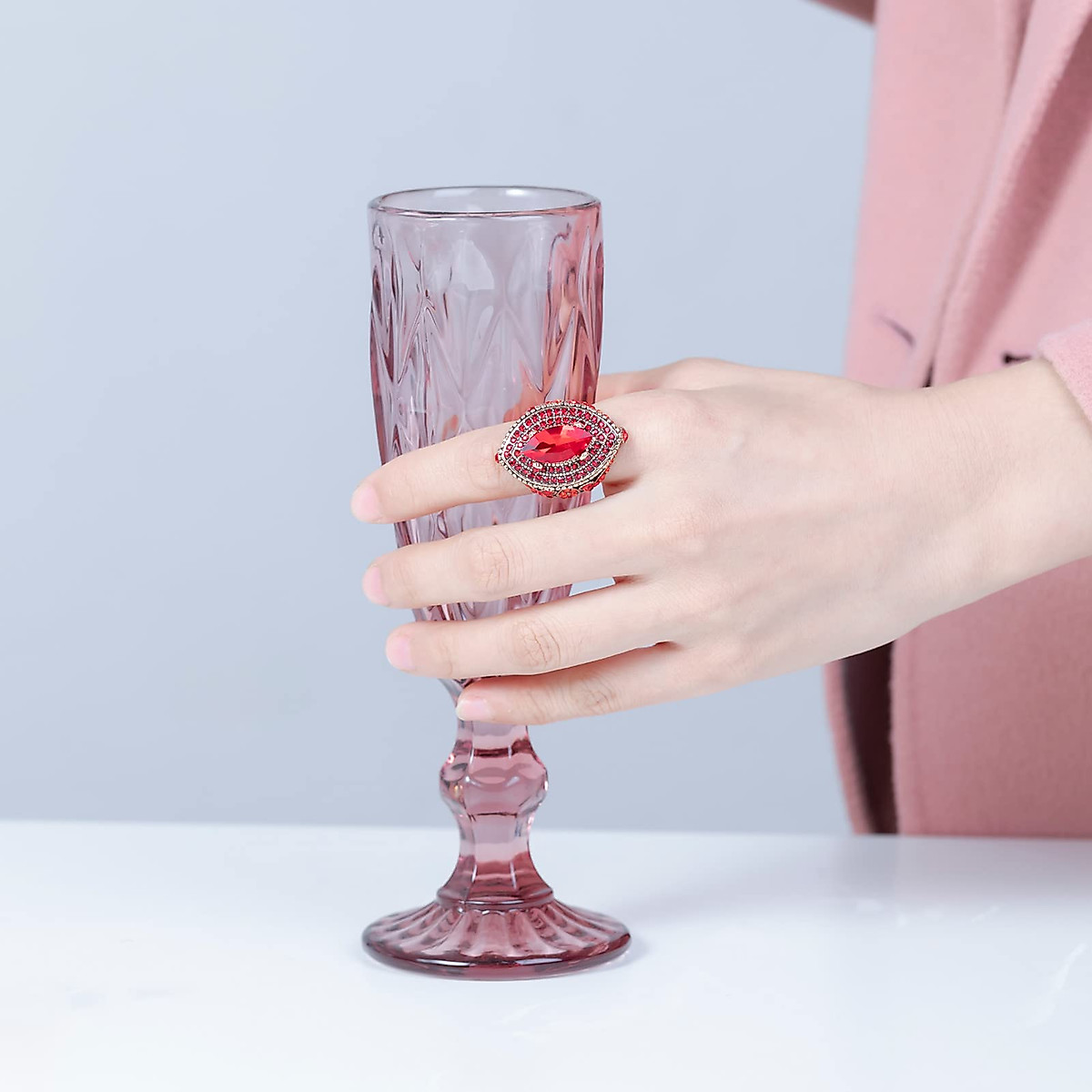 CKHAO Women Ring - Big Size Antique Gold Plated Turkish Style Red Gemstone Vintage Ring Women Jewelry J0769RED (8)