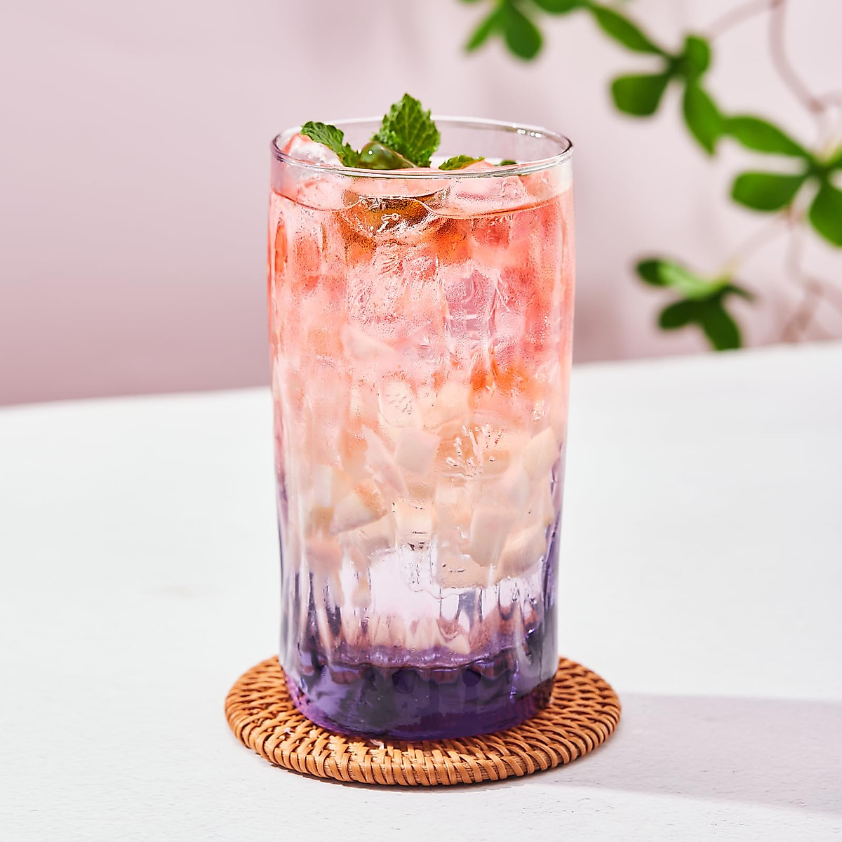 CREATIVELAND Solid Color Drinking Glasses Set of 6, 13.5 OZ Wind-blown Ripples Glass Tumbler Glassware for Water, Juice, Different Options for Home, Restaurant, Hotel, Bar,Purple