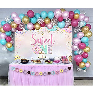 Mocsicka Sweet One Donut Birthday Backdrop, Donut First Birthday Party Decoration Background, Girl 1st Birthday Party Banner Supplies (7x5ft)