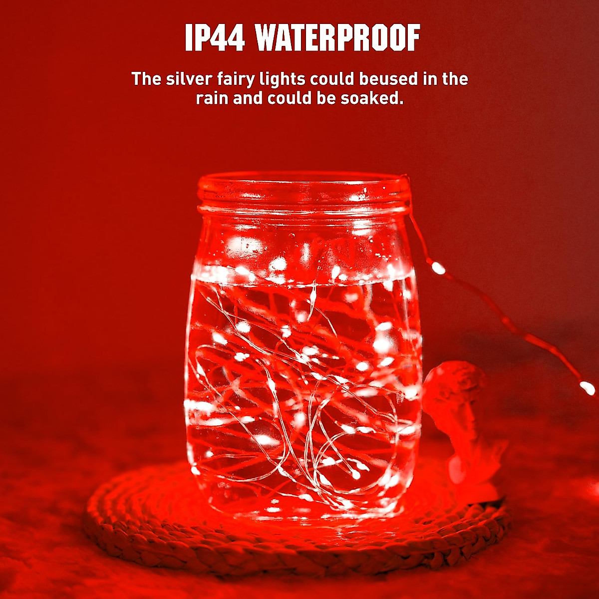 JMEXSUSS 4 Pack 50 LED Red Fairy Lights Battery Operated, 16.1ft Mini Firefly Starry Lights, Red String Lights for Bedroom Wedding Party Christmas Halloween Decorations